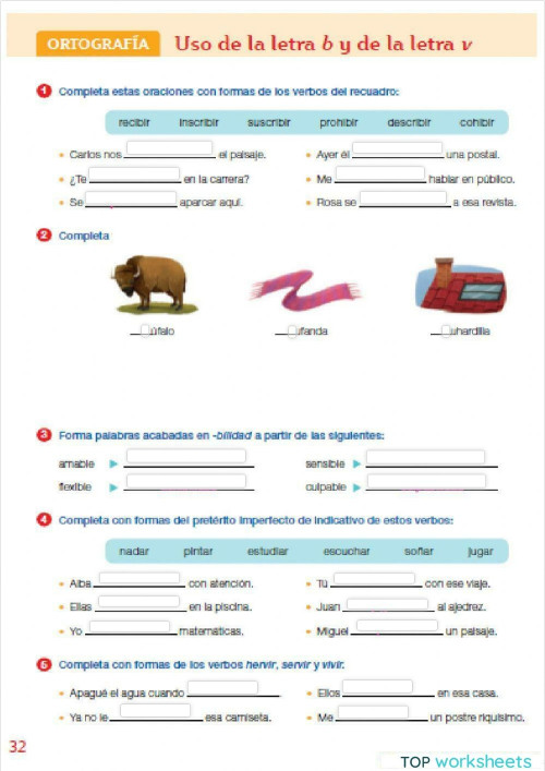 Ortografía b y v. Ficha interactiva | TopWorksheets