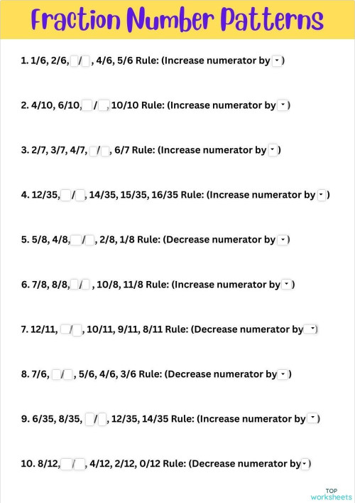 Fraction Patterns. Interactive worksheet | TopWorksheets