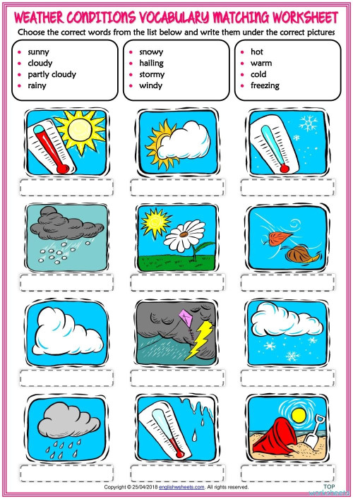 weather vocabulary 1 ใบงานเชิงโต้ตอบ | TopWorksheets