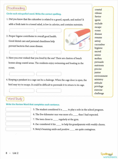 List 2: Proofreading Pg 8. Interactive worksheet | TopWorksheets