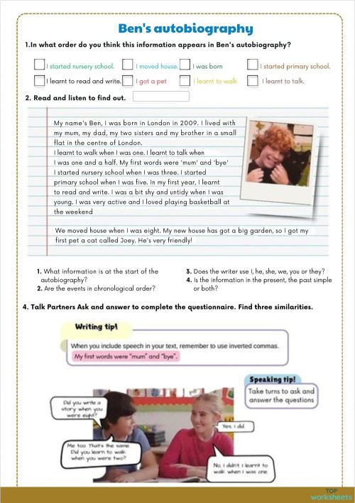 VI.6 Reading Ben's Autobiography (3rd). Interactive worksheet ...