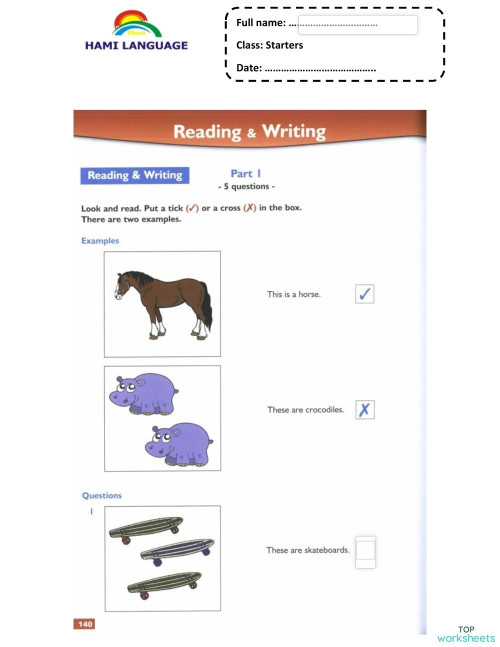 STARTERS 8 READING. Interactive worksheet | TopWorksheets