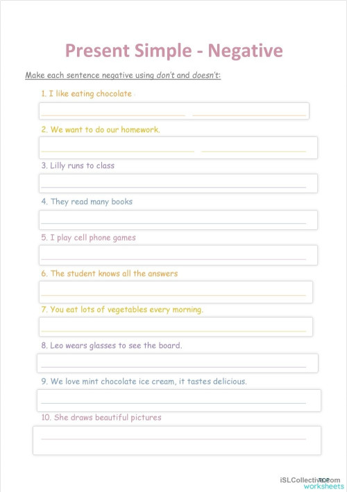 Present simple: Change to negative. Interactive worksheet | TopWorksheets