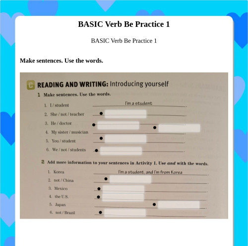 BASIC Verb Be Practice 1. Interactive worksheet | TopWorksheets