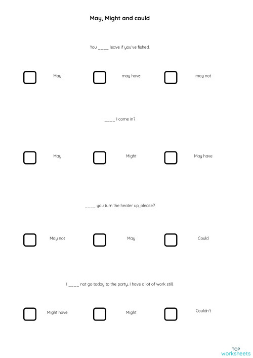 May and might. Interactive worksheet | TopWorksheets