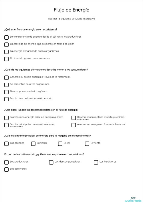 Flujo de Energía. Ficha interactiva | TopWorksheets