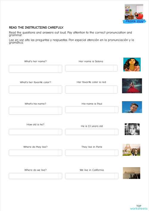 Speaking: fichas interactivas y ejercicios online | TopWorksheets