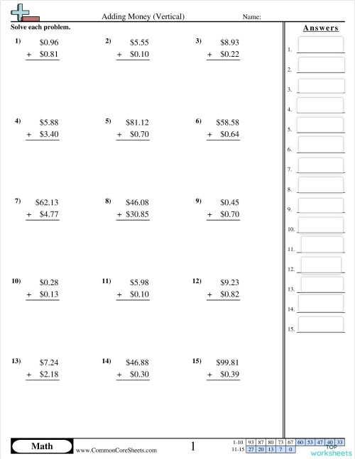 Addition Money. Interactive worksheet | TopWorksheets