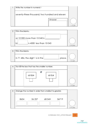 Post Test - Upper Primary. Interactive worksheet | TopWorksheets