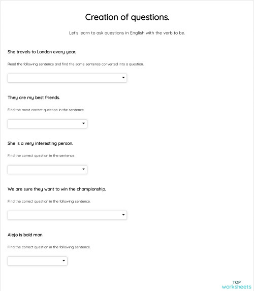 Creation of questions.. Interactive worksheet | TopWorksheets