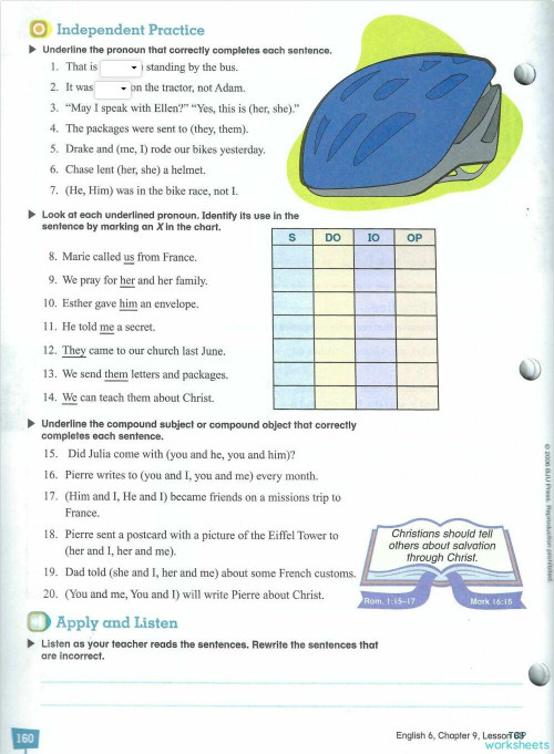 Lesson 83: Subject and Object Pronouns Pg 160. Interactive worksheet | TopWorksheets