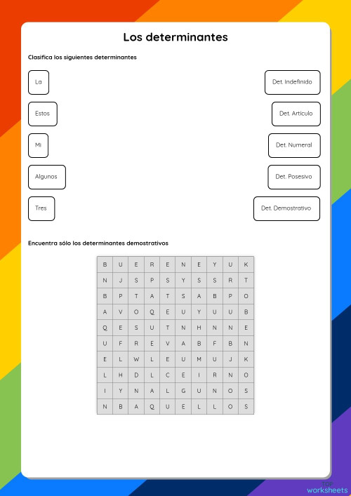 Los determinantes. Ficha interactiva | TopWorksheets