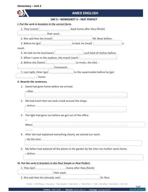 Day 4 - WS3 - Past Perfect. Interactive worksheet | TopWorksheets