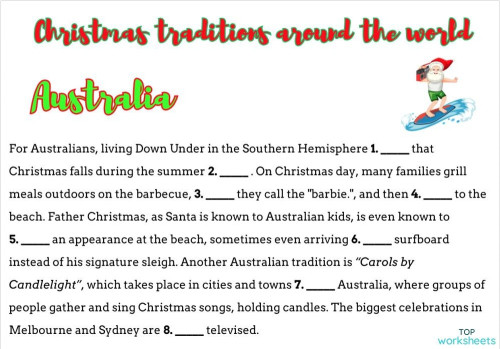 B2 Christmas Traditions Use of English. Ficha interactiva | TopWorksheets