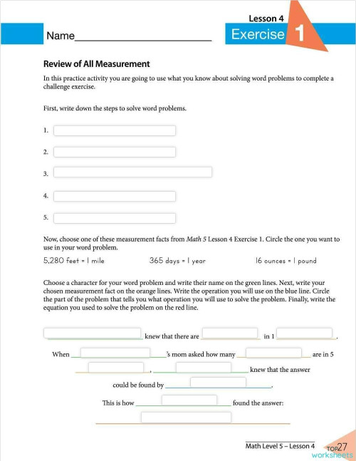 Lesson 4: Review of All Measurement Pg 27. Interactive worksheet ...