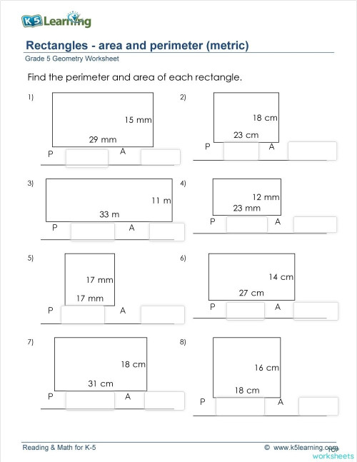 Rectangles - area and perimeter. Interactive worksheet | TopWorksheets