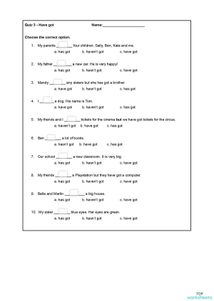 Quiz 3: Have got in positive and negative form. Interactive worksheet ...