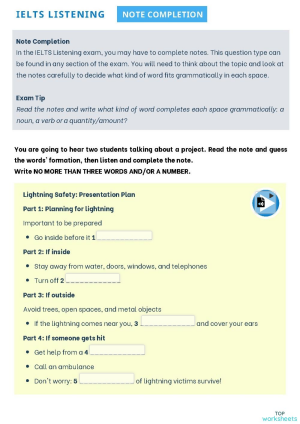 9. IELTS LISTENING - Note Completion. Interactive worksheet | TopWorksheets