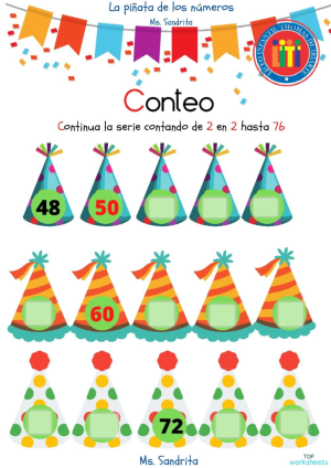 Conteo de 2 en 2 hasta 76. Ficha interactiva | TopWorksheets