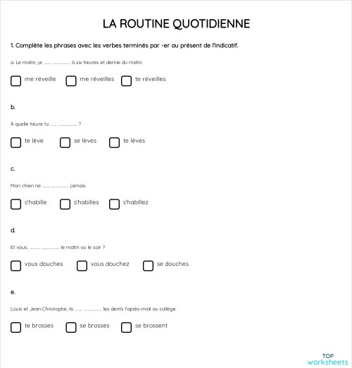 Verbes Pour Décrire. Interactive worksheet | TopWorksheets