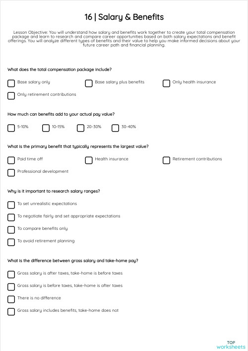 16 | Salary & Benefits. Interactive worksheet | TopWorksheets