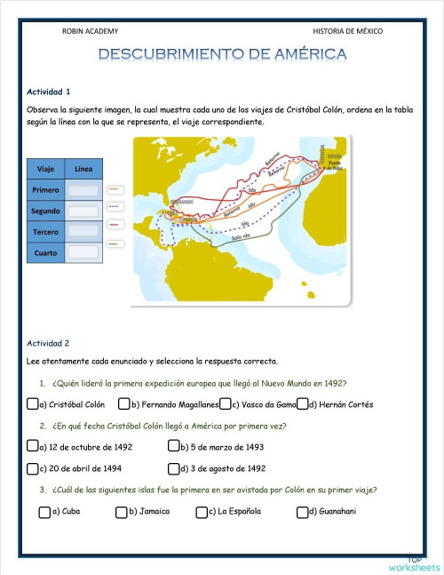 Descubrimiento de América: fichas interactivas y ejercicios online ...