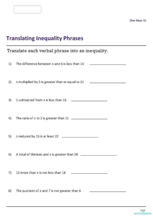 Statement to inequality. Interactive worksheet | TopWorksheets