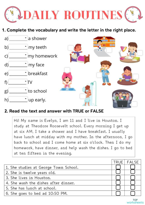 DAILY ROUTINES. Interactive worksheet | TopWorksheets
