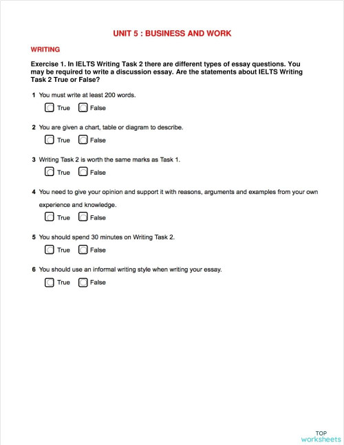 Unit 5 - Writing - Business and Work. Interactive worksheet | TopWorksheets