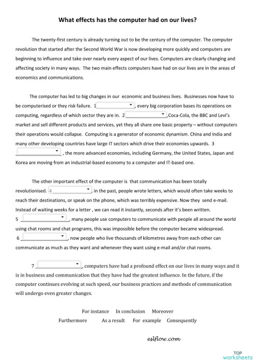 Linking words in text. Interactive worksheet | TopWorksheets