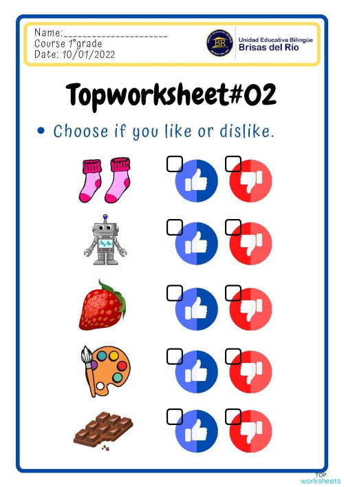 Topworksheet#02:Like or Dislike. 10-01-2022. Interactive worksheet ...