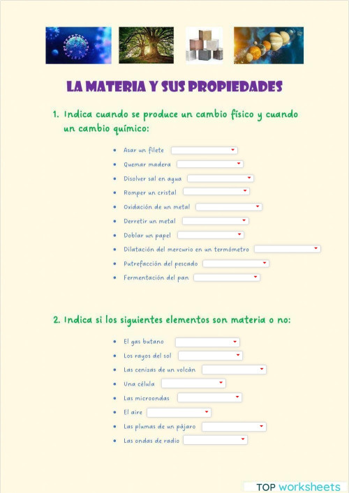 LA MATERIA Y SUS PROPIEDADES. Interactive worksheet | TopWorksheets