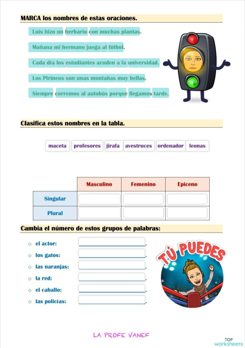 Sustantivos: fichas interactivas y ejercicios online | TopWorksheets