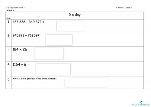 5 A-Day Week 4 (1). Interactive worksheet | TopWorksheets