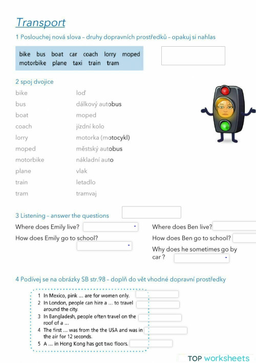Transport - Travelling - reading and listening. Interactive worksheet ...