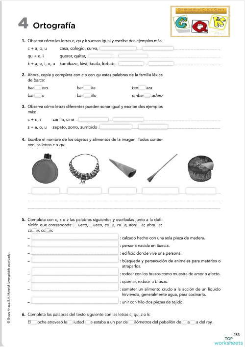 ACTIVIDAD DE LA C, K, Qu. Ficha interactiva | TopWorksheets