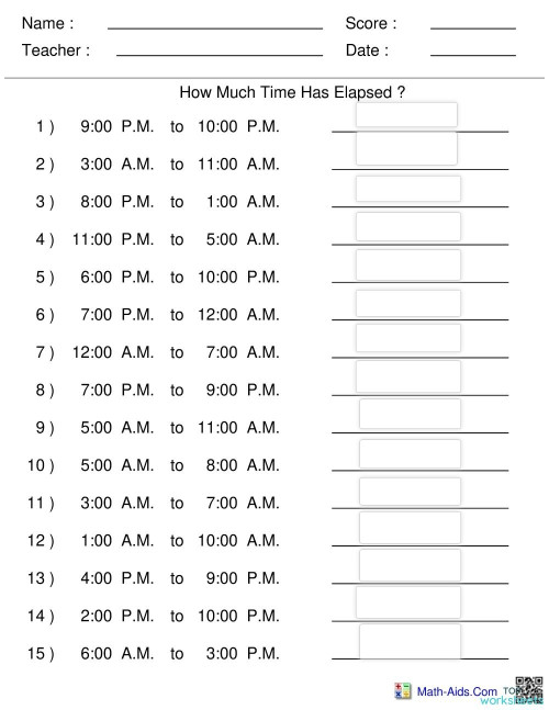 Elapsed Time To the Hour #1. Interactive worksheet | TopWorksheets