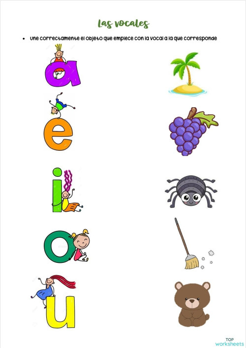 las vocales : fichas interactivas y ejercicios online | TopWorksheets