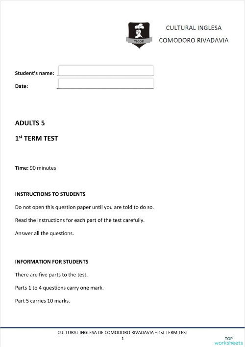 AD 5 TERM TEST. Interactive worksheet | TopWorksheets