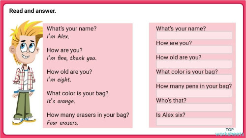 Answering basic questions. Interactive worksheet | TopWorksheets