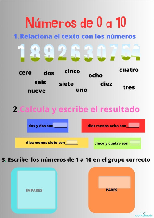 Números de 0 a 10. Ficha interactiva | TopWorksheets