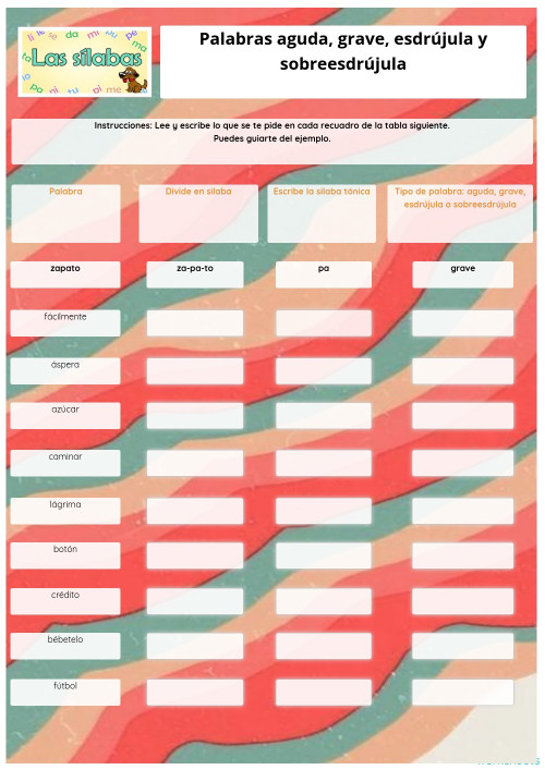 Sílabas: fichas interactivas y ejercicios online | TopWorksheets