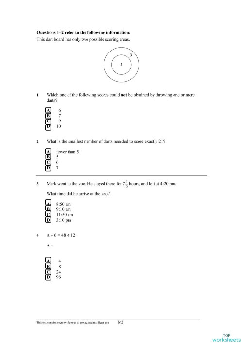 Selective Schools Test 3a Interactive Worksheet Topworksheets