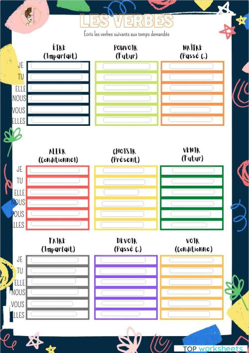 Conjugaison des verbes. Fiche interactive | TopWorksheets