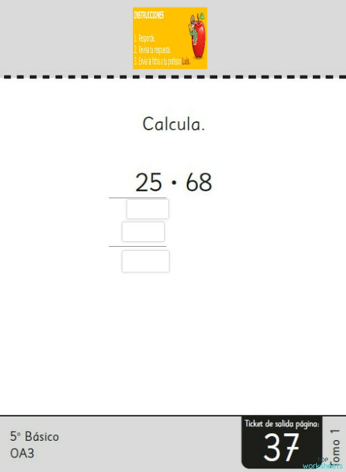 Ticket de salida: matemática 5b-37. Ficha interactiva | TopWorksheets
