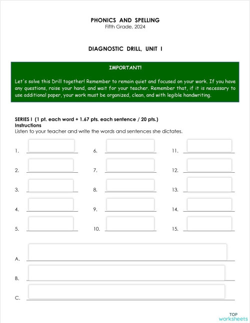 Phonics Diagnostic Drill-Fifth Grade-Unit I. Interactive worksheet ...