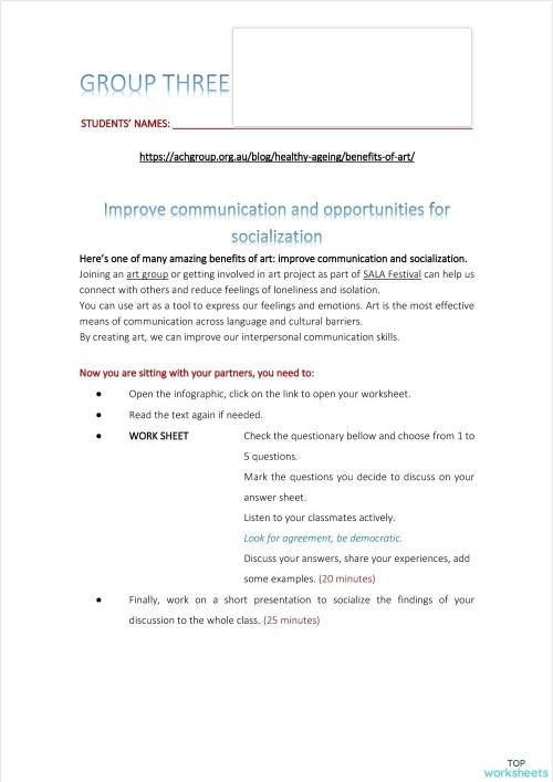 READING ART G3. Interactive worksheet | TopWorksheets