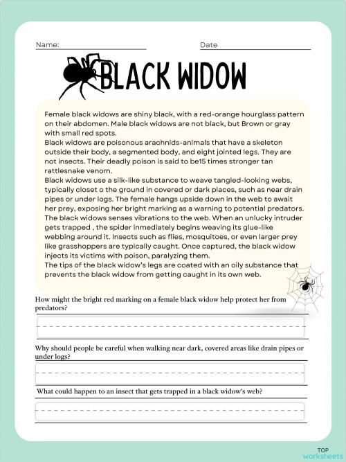 Reading black widow. Interactive worksheet | TopWorksheets