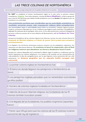 Hoja De Trabajo Sobre Las Trece Colonias