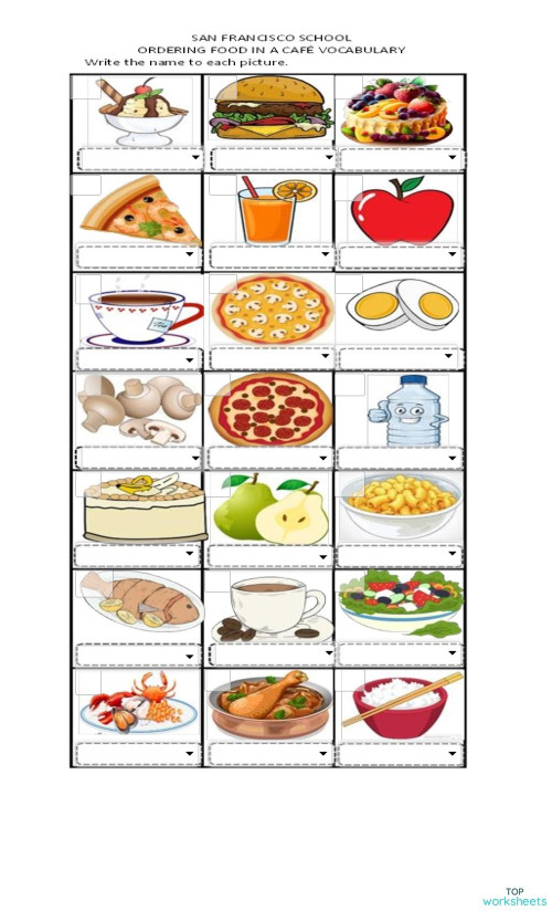 Vocabulary: Ordering food in a café. Interactive worksheet | TopWorksheets